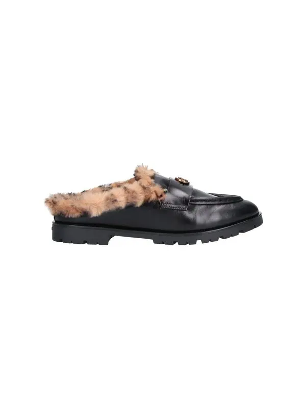 Pinko Fur-lined Leather Mule Loafers