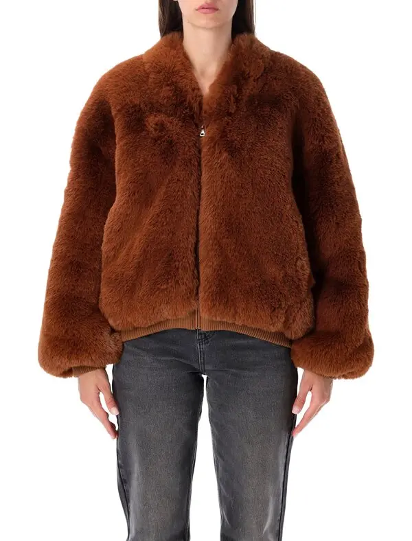 THE FRANKIE SHOP Faux Fur Zip-front Jacket - Marrone