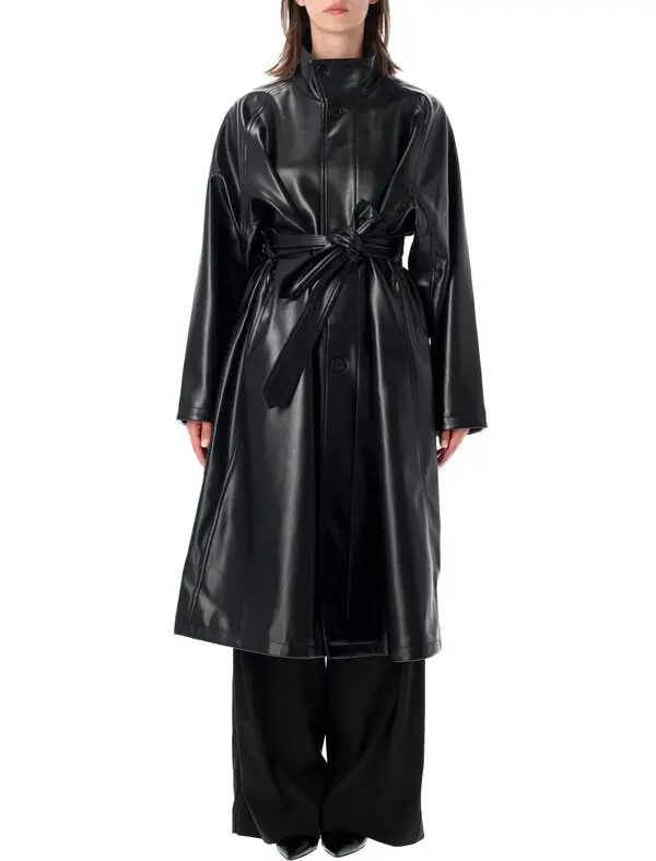 THE FRANKIE SHOP Faux Leather Belted Coat - Nero