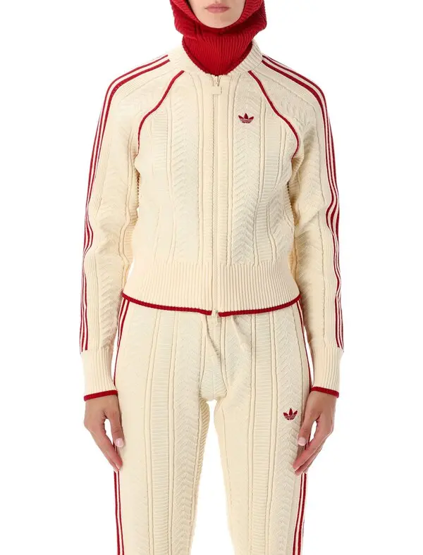 ADIDAS ORIGINALS Textured Knit Track Jacket With Detachable Hood - Cream Red
