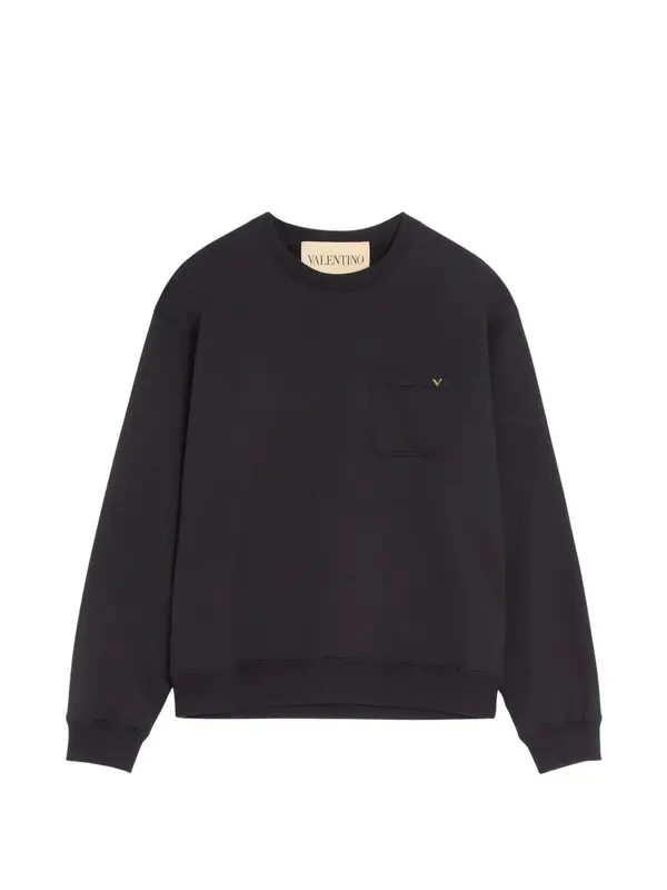 Valentino Garavani Cotton-blend Crew Neck Sweater With Pocket - Black
