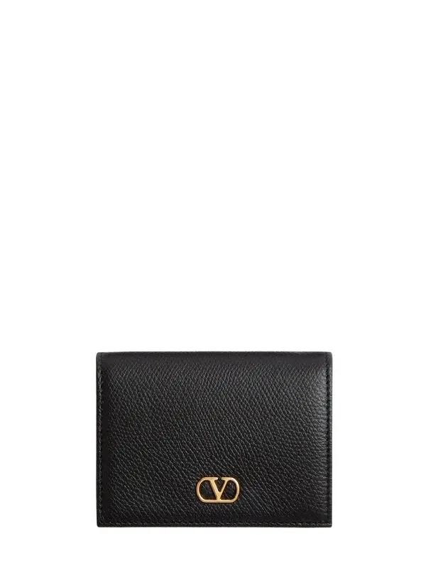 Valentino Garavani Vlogo Leather Wallet With Gold-tone Hardware - Black