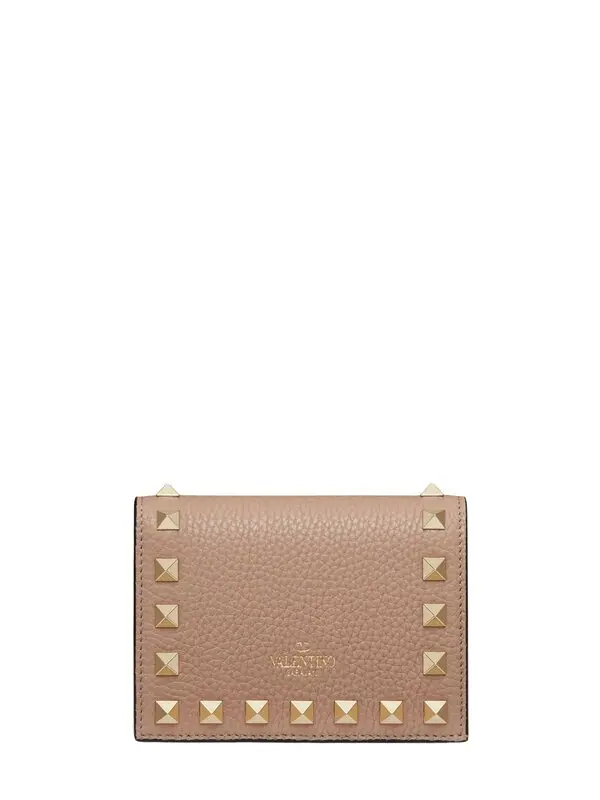 Valentino Garavani Rockstud Small Wallet With Gold-tone Stud Details And Snap Closure - Pink