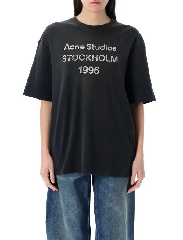 Acne Studios Sprayed Logo Organic Cotton & Hemp T-shirt With Distressed Ribbed Trims