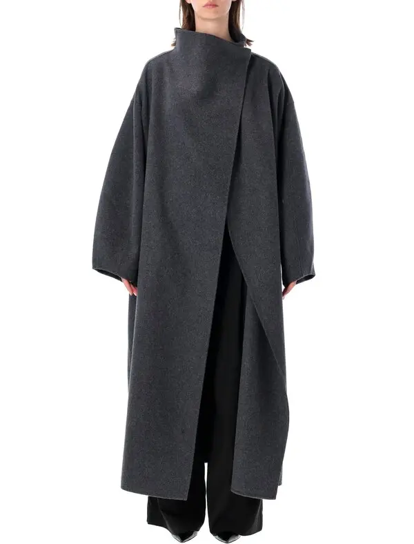 THE FRANKIE SHOP Oversized Funnel Neck Wrap Coat - Grigio