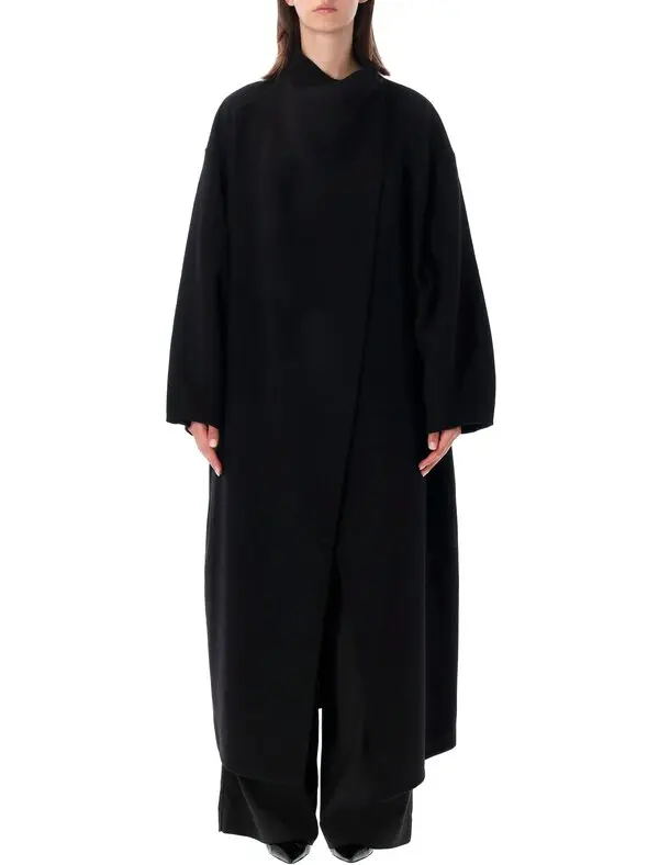 THE FRANKIE SHOP Oversized Wool Blend Wrap Coat - Nero