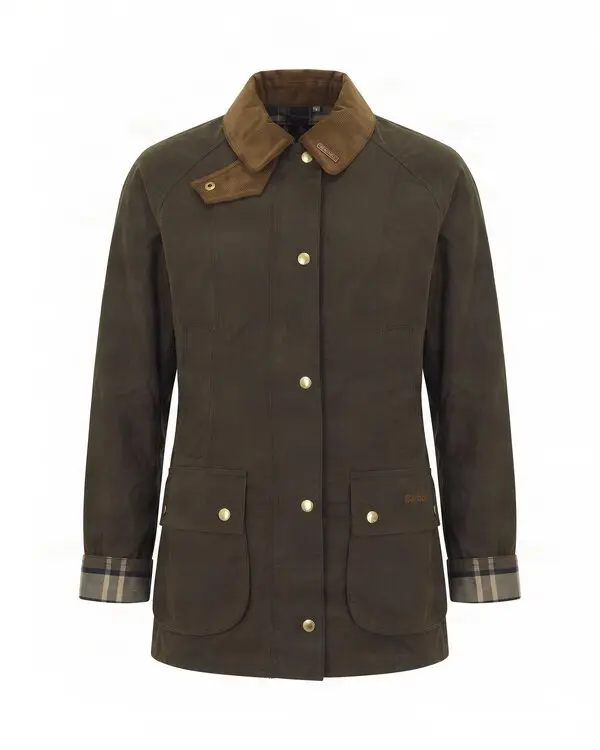 Barbour Waxed Cotton Field Jacket With Corduroy Collar - Beech/birchwood