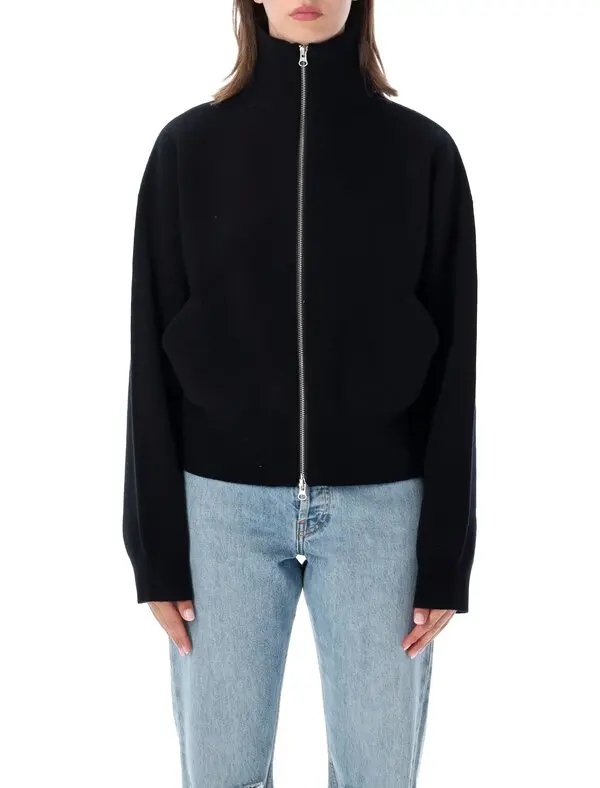 Extreme Cashmere Cropped Bomber Cardigan With Three-dimensional Jacquard - Nero
