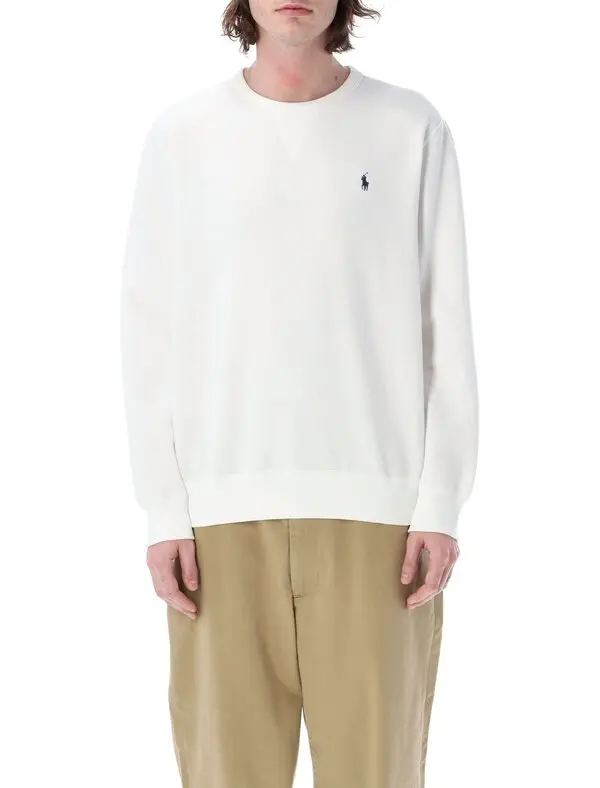 Polo Ralph Lauren Cotton-blend Fleece Crewneck Sweatshirt With Ribbed V-insert - Bianco