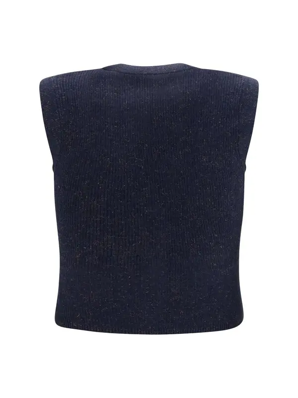 Brunello Cucinelli Sleeveless V-neck Cardigan With Metallic Threads