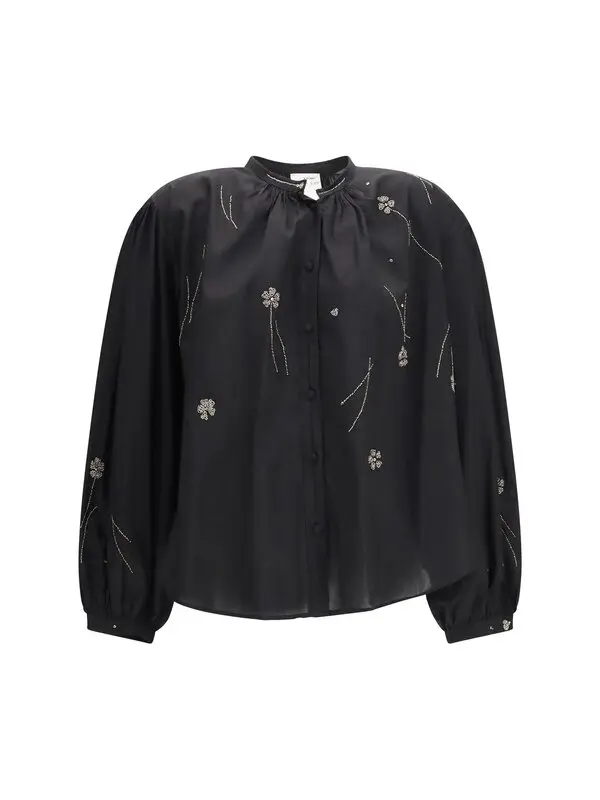 FORTE_FORTE Fleurs D’orient Embroidered Voile Bohemian Shirt - Black