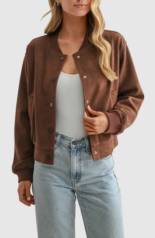 ALL IN FAVOR Faux Suede Bomber Jacket
