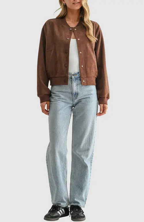 ALL IN FAVOR Faux Suede Bomber Jacket
