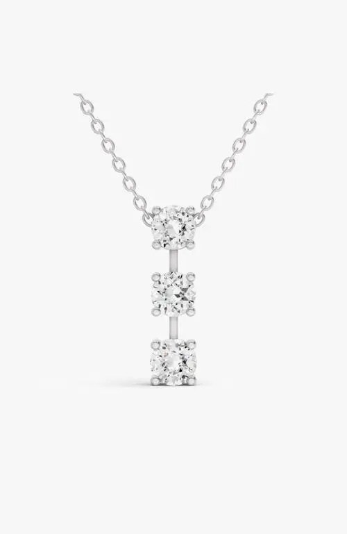 SEREIA OFFICIAL 10k Gold 0.5 Ct Round Lab-grown Diamond Three Stone Bar Pendant - White Gold