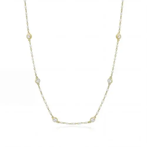 THE LOVERY FINE JEWELRY Gold-plated Sterling Silver Beaded Chain Necklace With Cubic Zirconia - White Enamel