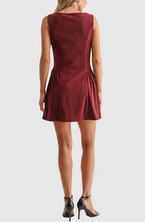 ALL IN FAVOR Corduroy Boatneck Fit-and-flare Minidress - Chestnut