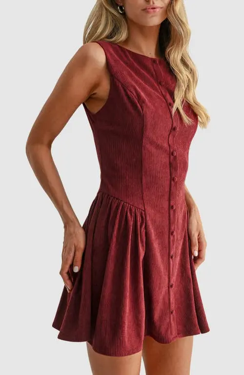 ALL IN FAVOR Corduroy Boatneck Fit-and-flare Minidress - Chestnut