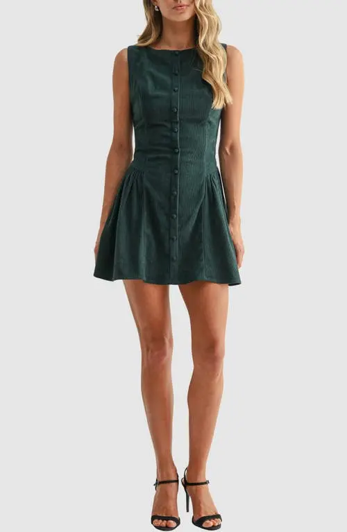 ALL IN FAVOR Corduroy Fit And Flare Minidress - Hunter Green