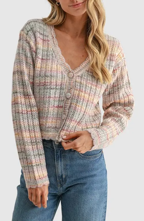 ALL IN FAVOR Space Dye V-neck Cardigan - Light Pink Multi