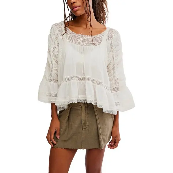 Free People Romantic Lace Detail Cotton Top