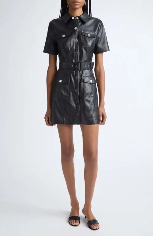 TOCCIN Lydia Faux Leather Belted Shirtdress - Jet