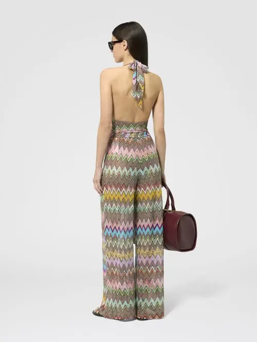Missoni Straight Trousers In Lamé Viscose With Macro Zigzag Pattern