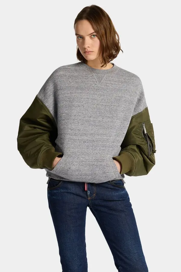 Dsquared2 Hybrid Melange Field Fit Crewneck With Nylon Sleeves
