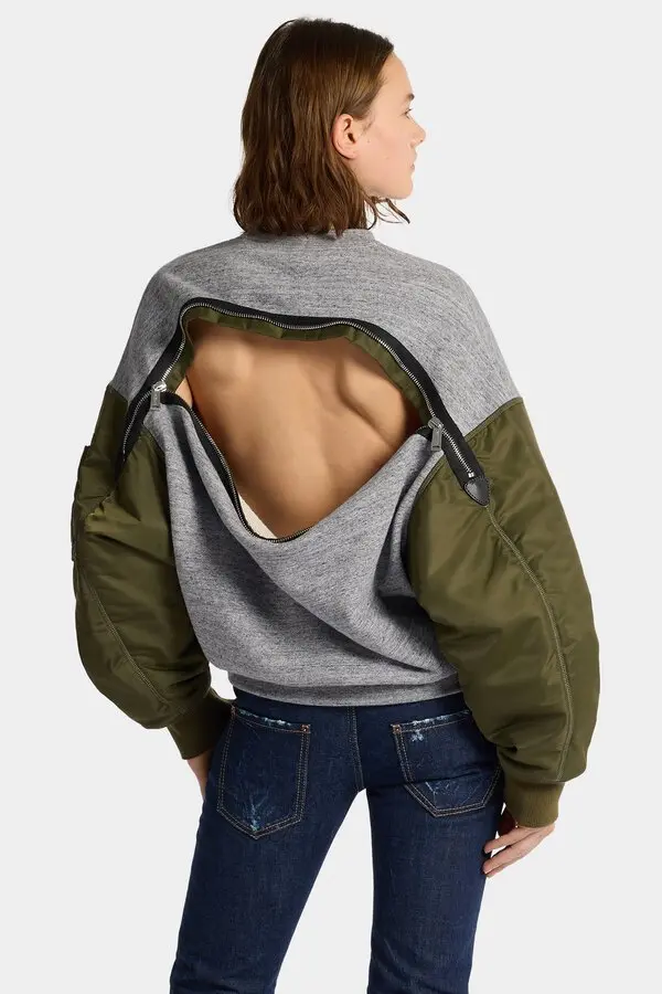 Dsquared2 Hybrid Melange Field Fit Crewneck With Nylon Sleeves