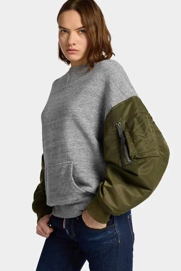 Dsquared2 Hybrid Melange Field Fit Crewneck With Nylon Sleeves