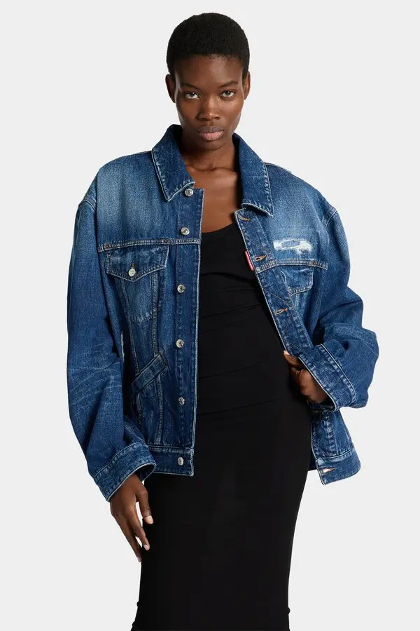 Dsquared2 Weathered Suede Oversized Trucker Jacket