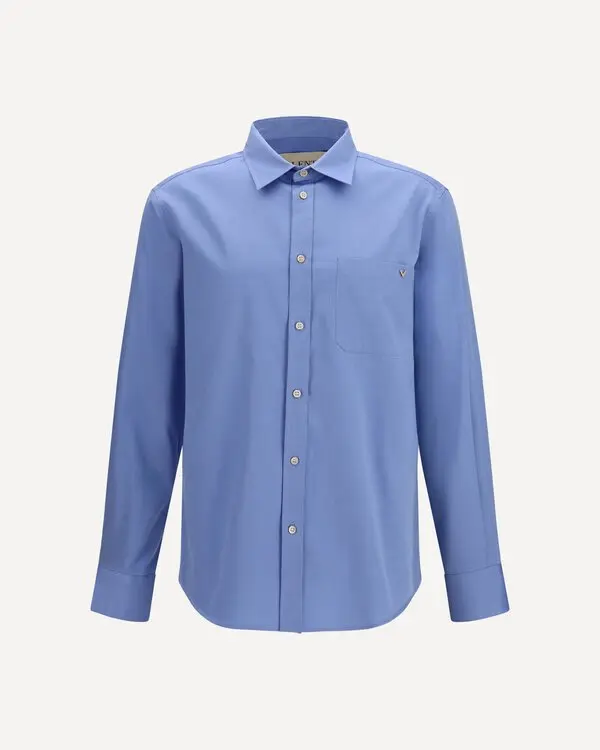 Valentino Garavani Lightweight Cotton Shirt With Vgold - Blue