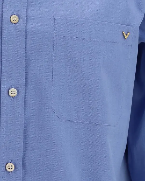 Valentino Garavani Lightweight Cotton Shirt With Vgold - Blue