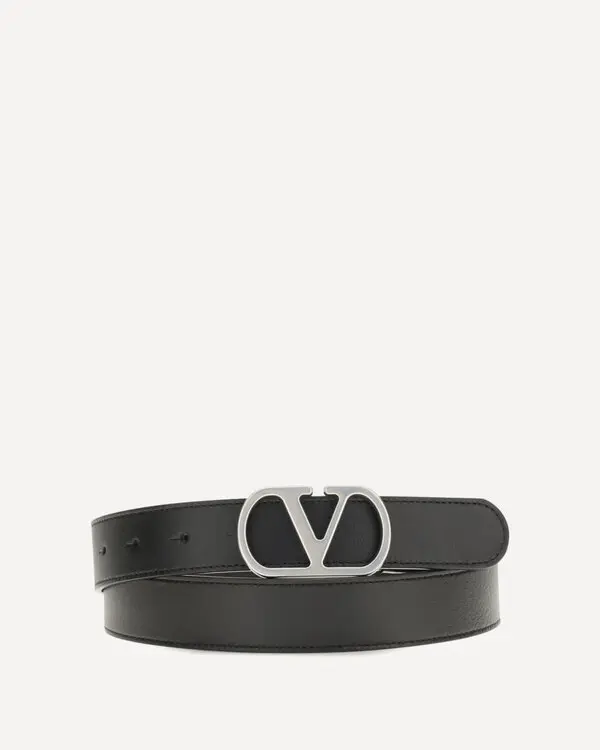 Valentino Garavani Vlogo Signature Leather Belt - Black