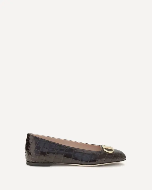 Valentino Garavani Vlogo Signature Croc-effect Ballerinas - Brown