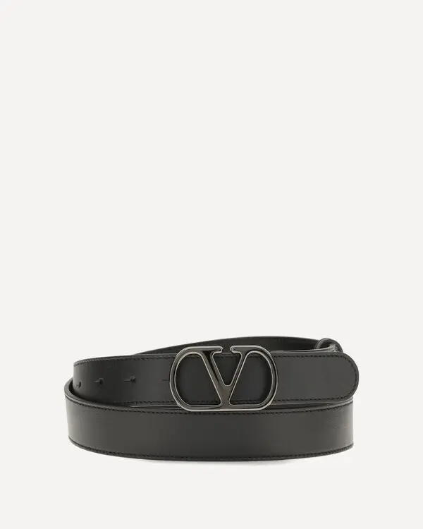 Valentino Garavani Vlogo Signature Leather Belt - Black