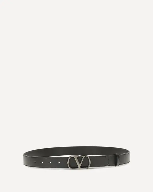 Valentino Garavani Vlogo Signature Leather Belt - Black