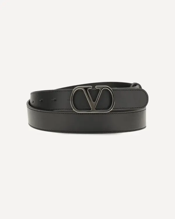 Valentino Garavani Vlogo Signature Leather Belt - Black