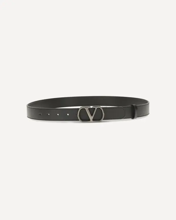 Valentino Garavani Vlogo Signature Leather Belt - Black