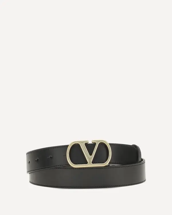 Valentino Garavani Vlogo Signature Leather Belt - Black