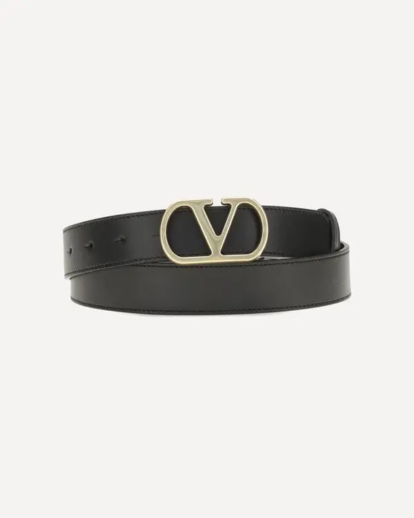 Valentino Garavani Vlogo Signature Leather Belt - Black