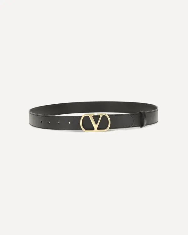 Valentino Garavani Vlogo Signature Leather Belt - Black