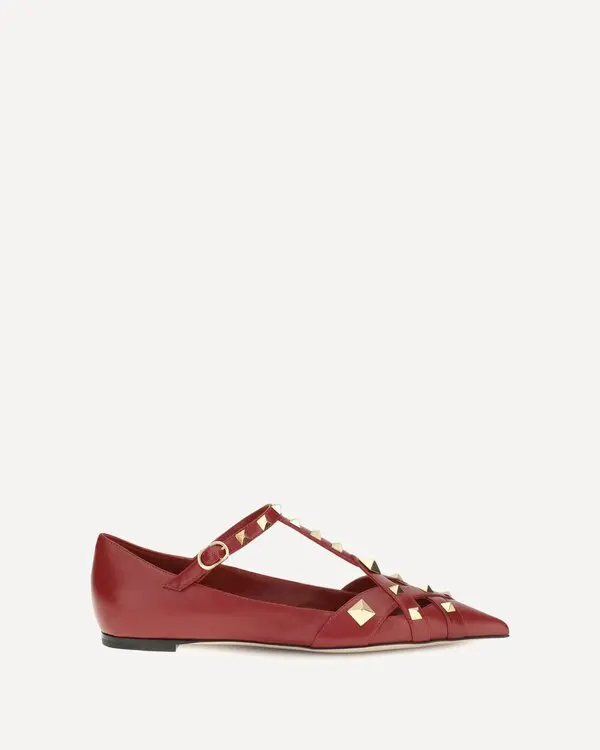 Valentino Garavani Studded Kidskin Ballerinas - Red