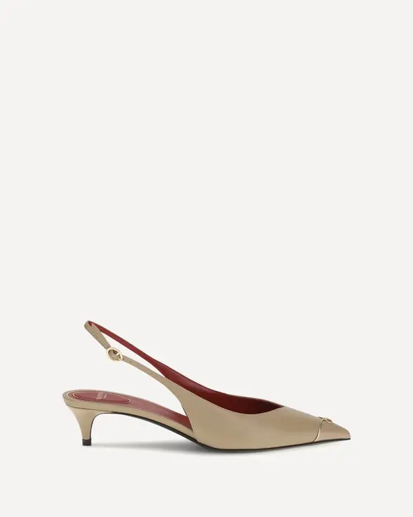 Valentino Garavani Vlogo Signature Kitten-heel Slingback Pumps - Beige