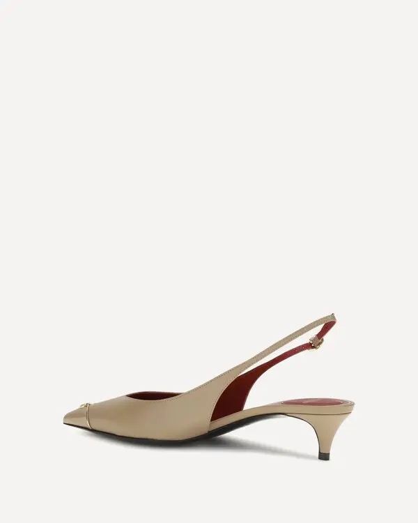 Valentino Garavani Vlogo Signature Kitten-heel Slingback Pumps - Beige