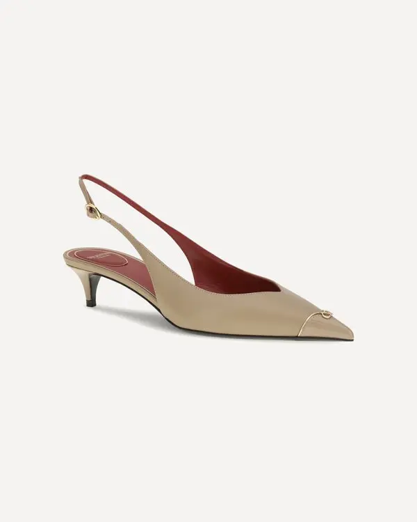Valentino Garavani Vlogo Signature Kitten-heel Slingback Pumps - Beige