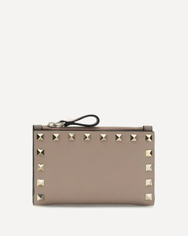 Valentino Garavani Rockstud Zip Card Holder - Beige