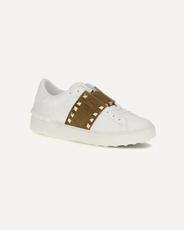 Valentino Garavani Rockstud Untitled Sneakers With Suede Band - White