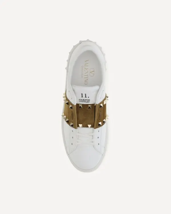 Valentino Garavani Rockstud Untitled Sneakers With Suede Band - White