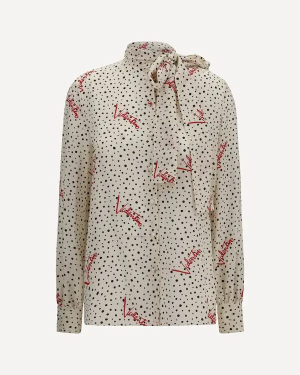 Valentino Garavani Crepe De Chine Bow-neck Shirt - Cream