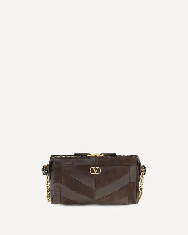 Valentino Garavani Panthea Shoulder Bag Chevron Pattern - Brown
